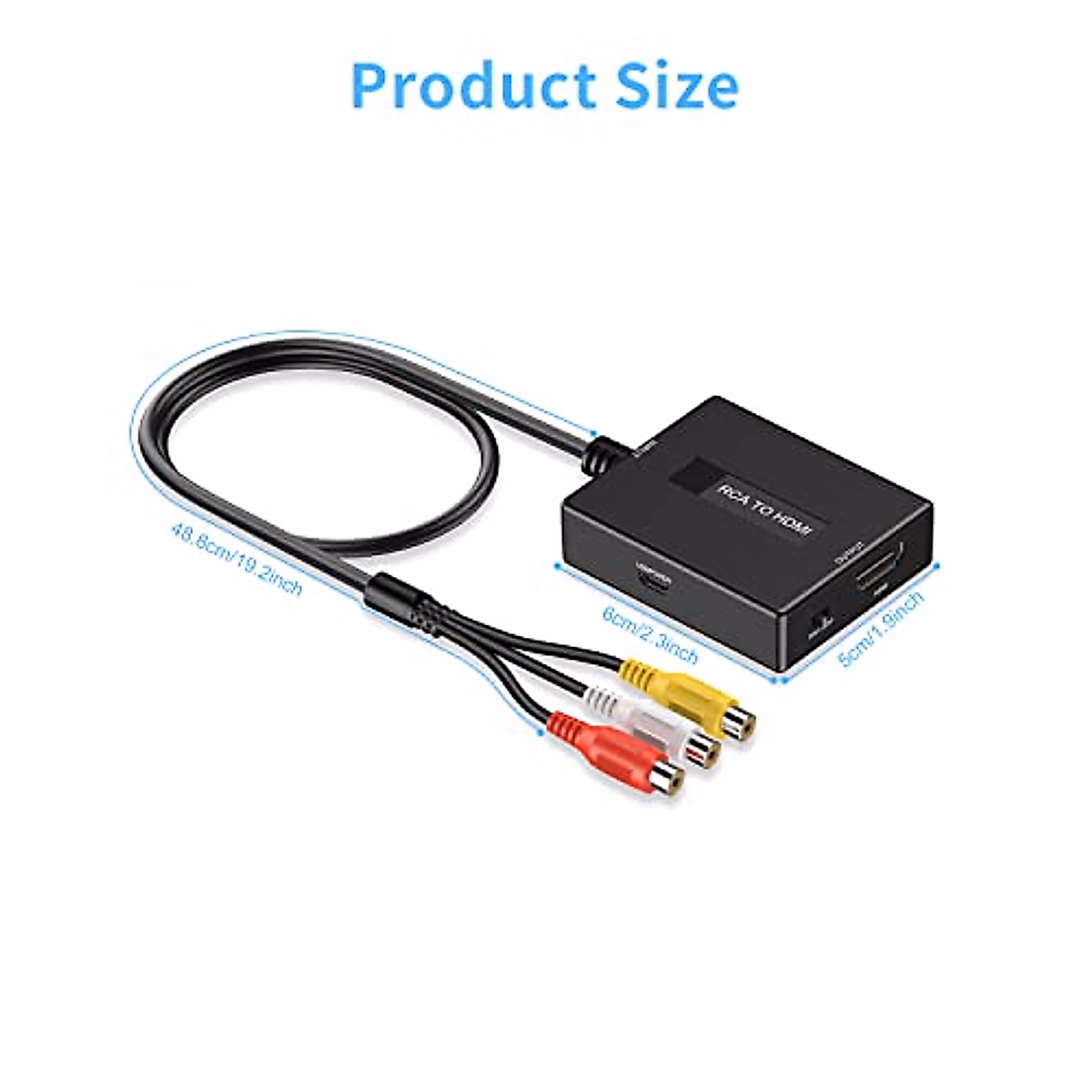 Uzifhdhi RCA to HDMI Converter, AV to HDMI Converter Supports PAL/NTSC for PS2/VHS/VCR/Blue-Ray DVD ect.