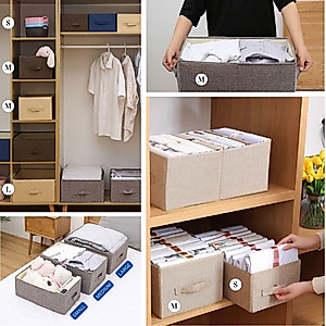 Small Gray Storage and Organization Bins, Baskets for Shelves, Closet Organizer, Washable, Collapsible, with Handles, Cotton & Linen (3-Pack)