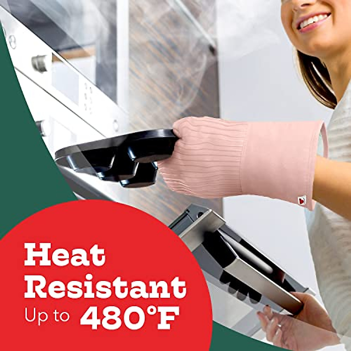 Big Red House Silicone Oven Mitts Heat Resistant Kitchen Gloves with Fingers, Professional Grade Protection for Hot Cooking, Baking - Pink Pair