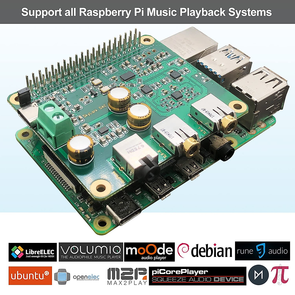 Raspberry Pi HiFi DAC Pro Hat ES9038Q2M Audio Card PCM DSD Lossless High Resolution Digital-to-Analog Converter Adapter for Raspberry Pi 5 4 3B+ 3B Zero w Zero