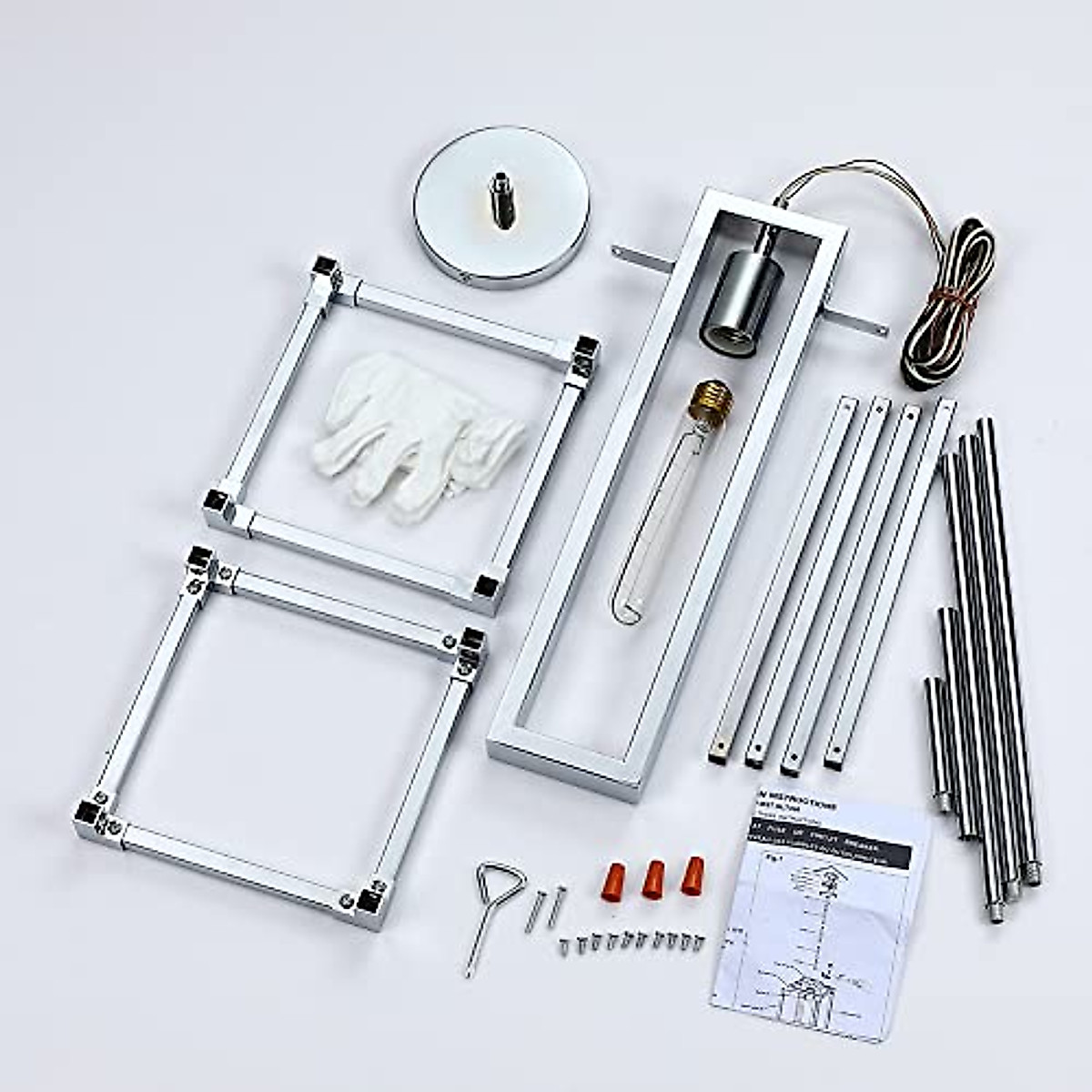 BUNKOS 1-Light Lantern Pendant Light in Chrome Finish, Geometric Hanging Light Fixture, 8" Farmhouse Chandelier for Kitchen Island Foyer Hallway, Adjustable Height, T10 Bulb Included