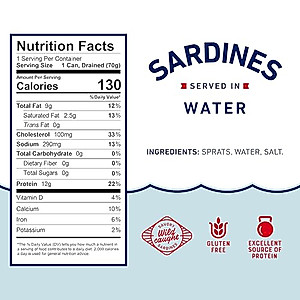 Beach Cliff Sardines in Water, 3.75 oz Can (Pack of 12) - Wild Caught Sardines - 12g Protein per Serving - Gluten Free, Keto Friendly