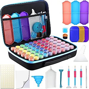 MoeeBtee 60 Slots Diamond Painting Storage Container - Diamond Painting Accessories and Tools - Diamond Art Craft Jewelry Beads Rhinestones Organizer Storage Case - Blue