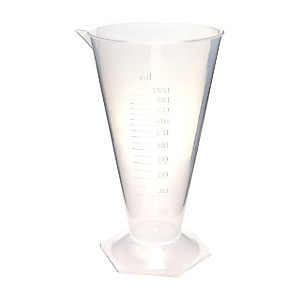 EISCO Conical Measure, 200ml - Polypropylene Plastic, Translucent - Pouring Spout - 10ml Raised Graduations - Hexagonal Base