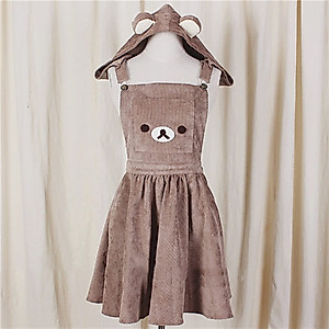 Mfacl Cute Lolita Dress Skirt Summer Dresses Japanese Kawaii Lolita Overall Dress Cute Bear Embroidery Hat Ball Gown Harajuku Lolita Dress Harajuku Cute Warm Dress (Color : Brown, Size : Medium)