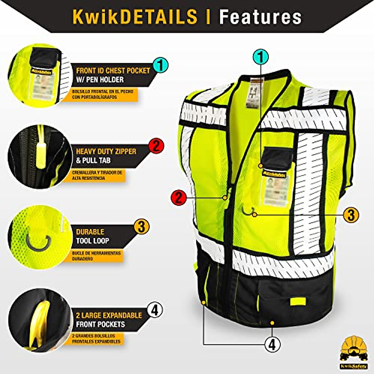 KwikSafety - Charlotte, NC - SPECIALIST Safety Vest [Multi-Use Pockets] Class 2 ANSI OSHA High Visibility Reflective Heavy Duty Solid Mesh HiVis Construction Surveyor Work Men/Black XL