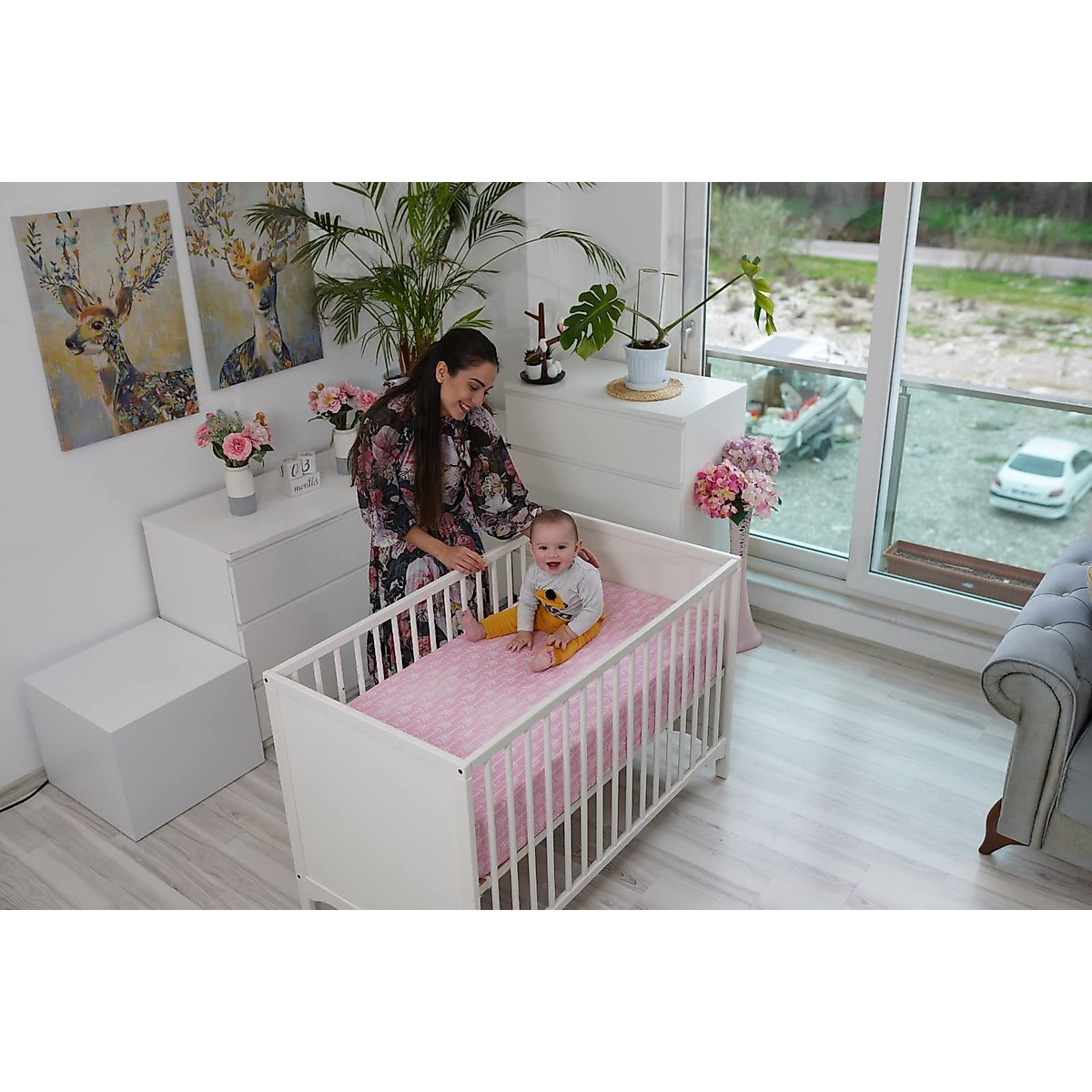 Pack n Play Sheets – Premium Pack and Play Sheets 4 Pack – 100% Super Soft Jersey Knit Cotton Playard Mattress Sheets – Portable Playpen Fitted Play Yard Mini Crib Sheet for Girl (24 x 38 x 5)