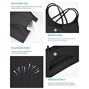 RUNNING GIRL Strappy Sports Bra for Women, Sexy Crisscross Back Medium Support Yoga Bra with Removable Cups(WX2354 Black,S)