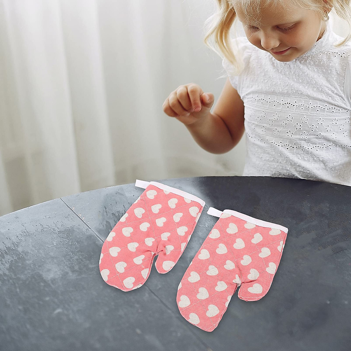 SOLUSTRE 2pcs Resistant Fireplace Non- Mitt Children Printed Pattern Kitchen Pot Holders BBQ Baking Glove Microwave Grill Pink Backing Thick for Slip Non Barbecue Gloves Kids Safe Cooking