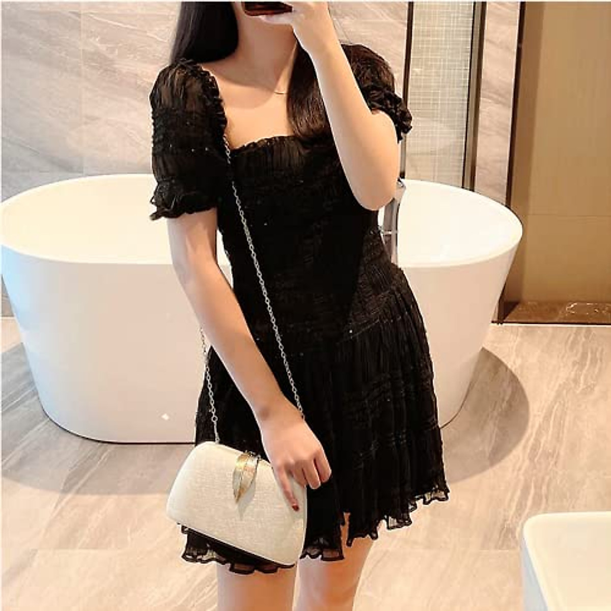 Milisente Clutch Purses For Women, Solid Soft Suede Evening Clutch Bag Shoulder Bag With Metallic Leaves Clasp(Black)