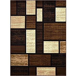 Modern Brown Contemporary Geometric Design Area Rug, Perfect Hardwood, Tile, or Carpet Cover, Ideal for Bedroom, Kitchen, Living Room, Entryway, or Office (2’ X 7’)
