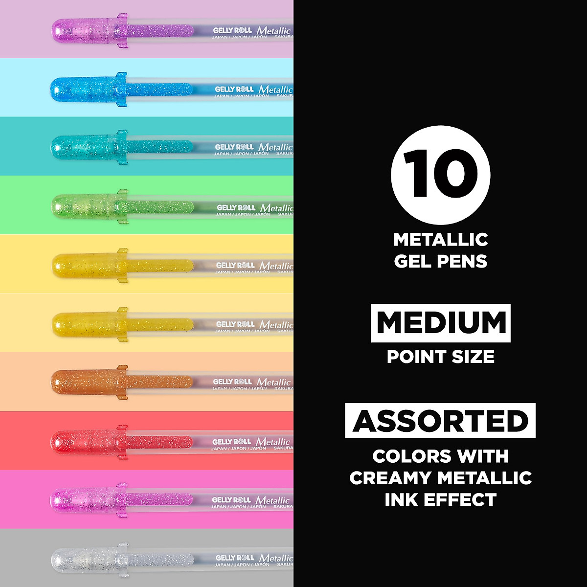 SAKURA Gelly Roll Metallic Gel Pens - Pens for Scrapbook, Journals, or Drawing - Colored Metallic Ink - Medium Line - 10 Pack