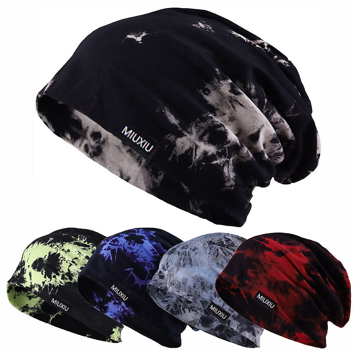 MIUXIU Mens Slouchy Beanie Hat Thin Baggy Summer Skull Cap Knit Hat (Black)