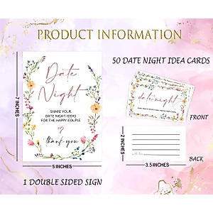 Wildflowers Date Night Game, Date Night Ideas Sign with 50 Cards, Bridal Shower Game, Boho Bridal Shower Decorations, Wedding Date Night Advice - 07