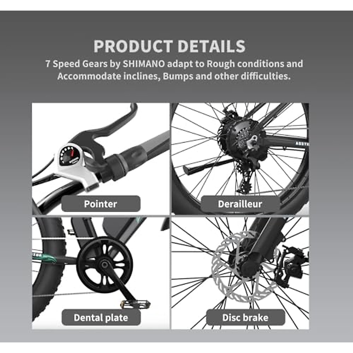 aostirmotor 500W Electric Bike for Adults 26"×4" Fat Tire Electric Bike 36V 13AH Removable Lithium Battery Adult Electric Bicycles, 28MPH E Bike for Adults, Shimano 7 Speed Electric Mountain Bike
