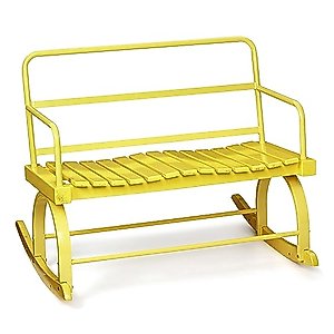 GAOMON Outdoor Patio Rocking Chair,42.52" D x 33.46" W x 35.43" H 2-Person Iron Rocking Chair,Outdoor/Indoor Rocking Chair, Patio Rocking Chair with Wide Seats for Backyard, Garden,Light Yellow