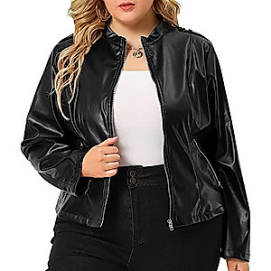 Agnes Orinda Plus Size Jacket for Women Faux Leather Moto Biker Zip Up Halloween Jackets 3X Black