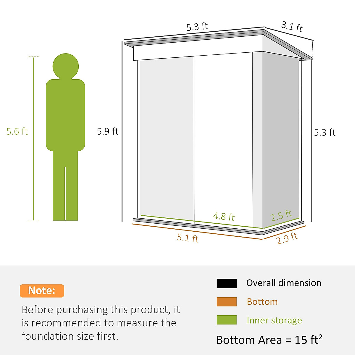 Outsunny 5.3' x 3' Outdoor Storage Shed, Metal Garden Tool House with Sloping Roof and Lockable Door for Backyard, Bike, Patio, Garage, Lawn, Gray