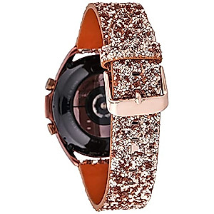 Greaciary Glitter Band Compatible with Samsung Galaxy Watch 3 41mm/Galaxy Watch 42mm,Active 40mm/Active 2 44m Sparkle Bling Leather Strap Wristband for Galaxy 20mm Smartwatch Women Girls Rose Gold