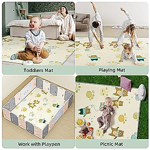 Baby Play Mat, 79" x 71" Extra Large Foldable Play Mat for Floor, 0.6" Thick Reversible Foam Playmat Crawling Mat, Waterproof Baby Floor Mat for Infants, Toddlers and Kids Indoor Outdoor