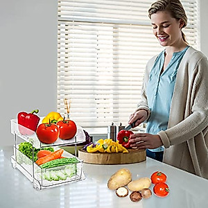 ruishetop 2-Tier Multi-Purpose Pull Out Cabinets Organizer Shelf, Under Sink Cabinet Organizer with Drawer, Sliding Basket Drawer Countertop Organizer Storage for Home Office Kitchen (Clear- 2 Set)