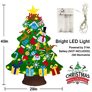 Nackiy 3.3ft DIY Lighted Felt Christmas Tree 36 Pcs Xmas Tree for Toddler Christmas Gift for kid Clearance Christmas Crafts for Kids Gift with String Light (Batteries Not Included)