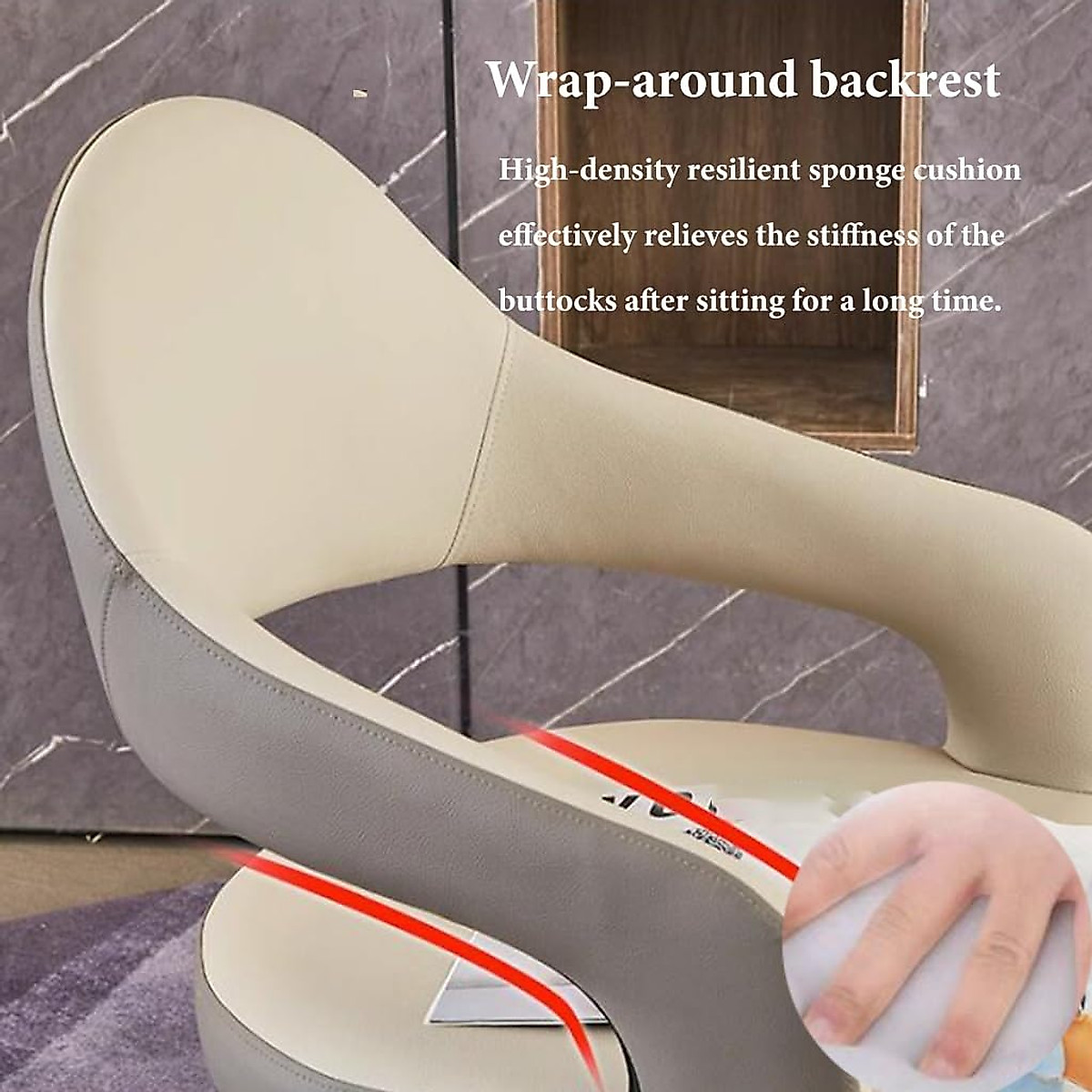 Leather Office Chair, Mid Century Desk Chair with Wheels and Ergonomic Armrests, Adjustable Swivel Rolling Task Chair, Upholstered Leisure Arm Chair for Home Office (Color : /White B)