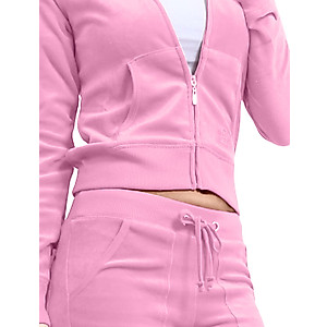 NE PEOPLE Women’s Tracksuit Set – 2 Piece Slim Fit Velour Velvet Casual Zip Up Hoodie Jacket Sweatsuit and Sweatpants NEWTS03 Dustypink S
