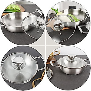 YARDWE Stainless Steel Stockpot Korean Ramen Noodle Pot Small Everyday Pan Cooking Pots with Glass Lid Cookware Mandarin Duck Hot Pot for Home Kitchen 18cm