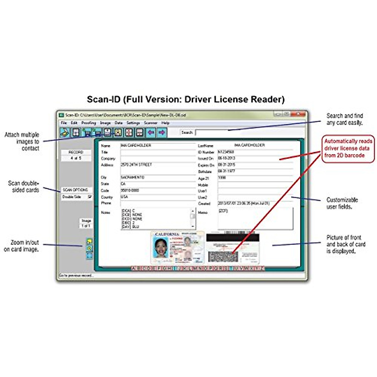 Duplex Driver License Scanner with Age Verification (w/Scan-ID Full Version, for Windows)