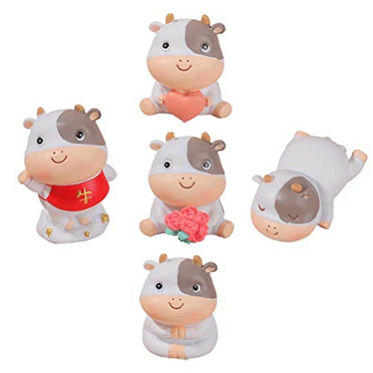 Happyyami 5pcs Mini Cute Cow Ornament Chinese Zodiac Figurines ox Statue Bonsai Ornament Lucky ox Lucky Cow Figure Cow Cake Figure Cow Figure Figurine Cow Statues Animal Resin Blush Embossed