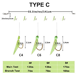 Fishing Bait Rigs Saltwater, 10Packs Surf Fishing Rigs with Fish Skin Feather Fishing Hooks Swivels Glow Beads Rigs Sea Bass Rigs Fishing Bait Lures (CZC, 8#)