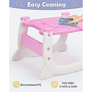 SANDINRAYLI Baby High Chair, Pink 3 in 1 Highchairs, Convertible Plastic Toddler Eating Chair with Tray, Portable Feeding Chair with 5-Point Harness