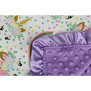 Dear Baby Gear Baby Blankets, Glitter Unicorn Pastel Rainbows, Lavender Minky, 32 Inches by 32 Inches