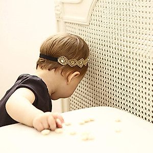 Gold Lace Flower Rhinestone Design Headpiece For Lovely Baby Princess Girls Hand Sewing Beads Hair Accessories Toddlers Headwrap for baby Girl