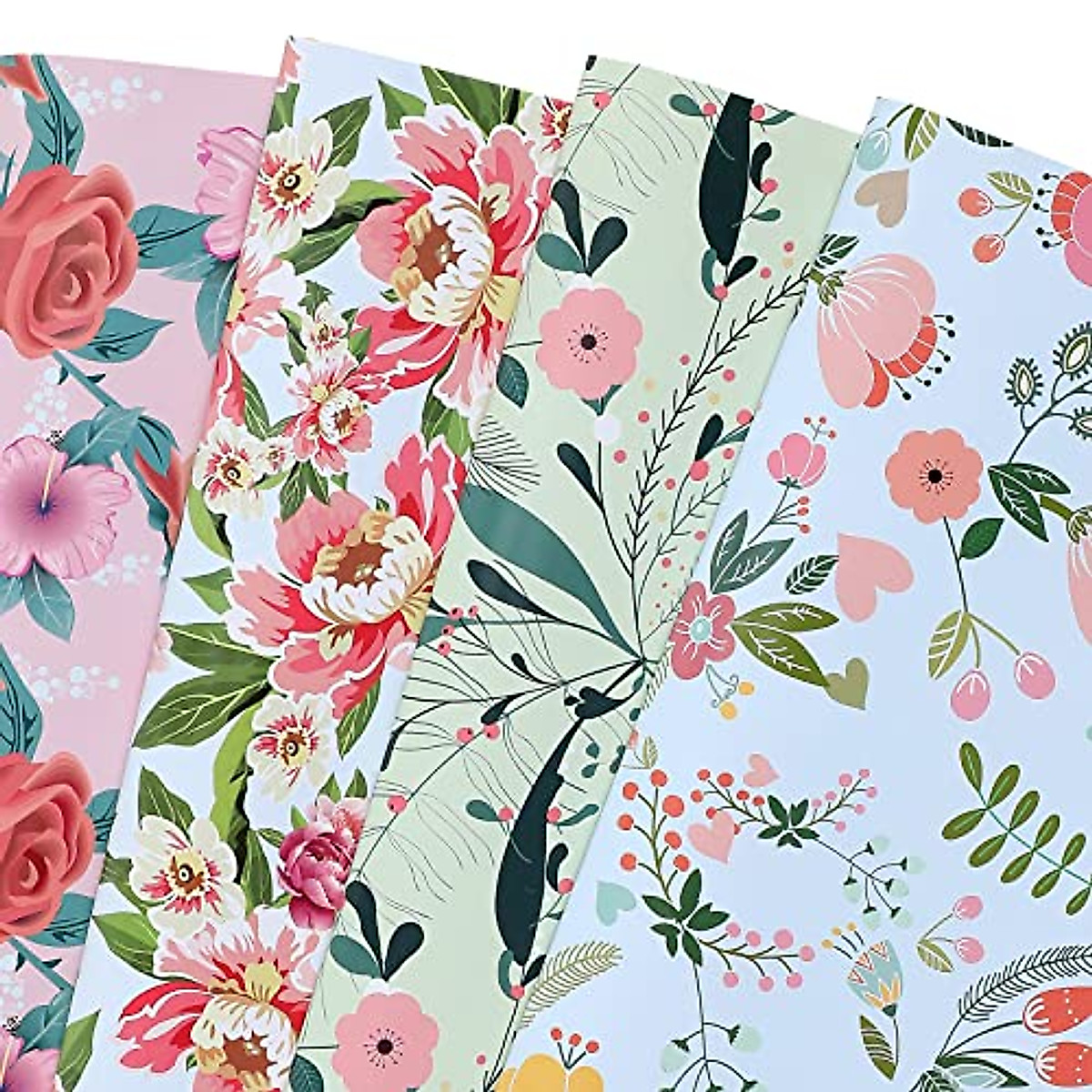 PlandRichW Floral Wrapping Paper Folded Sheets for Women Girls Baby, 12 Sheets Recycled Gift Wrapping Paper for Wedding, Birthday, Mother's Day, Party, Baby Shower, Precut 20" X 29"