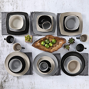 Gibson Soho Lounge Soho Lounge Matte Dinnerware Set, Service for 4 (16pcs), Two-Tone Taupe