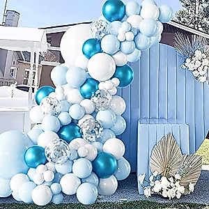 Blue Balloons Garland Arch Kit, 136pcs Metallic Blue White Silver Confetti Balloons Baby Blue Balloon Arch Kit for Boy Baby Shower Birthday Wedding Frozen Party Decorations