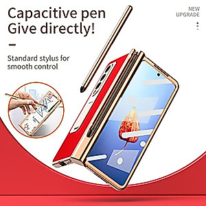 EAXER for Samsung Galaxy Z Fold 3 5G Case, Full Coverage Shockproof Hinge Case Built-in Screen Protector Stand PC Cover with Stylus Pen (Red)
