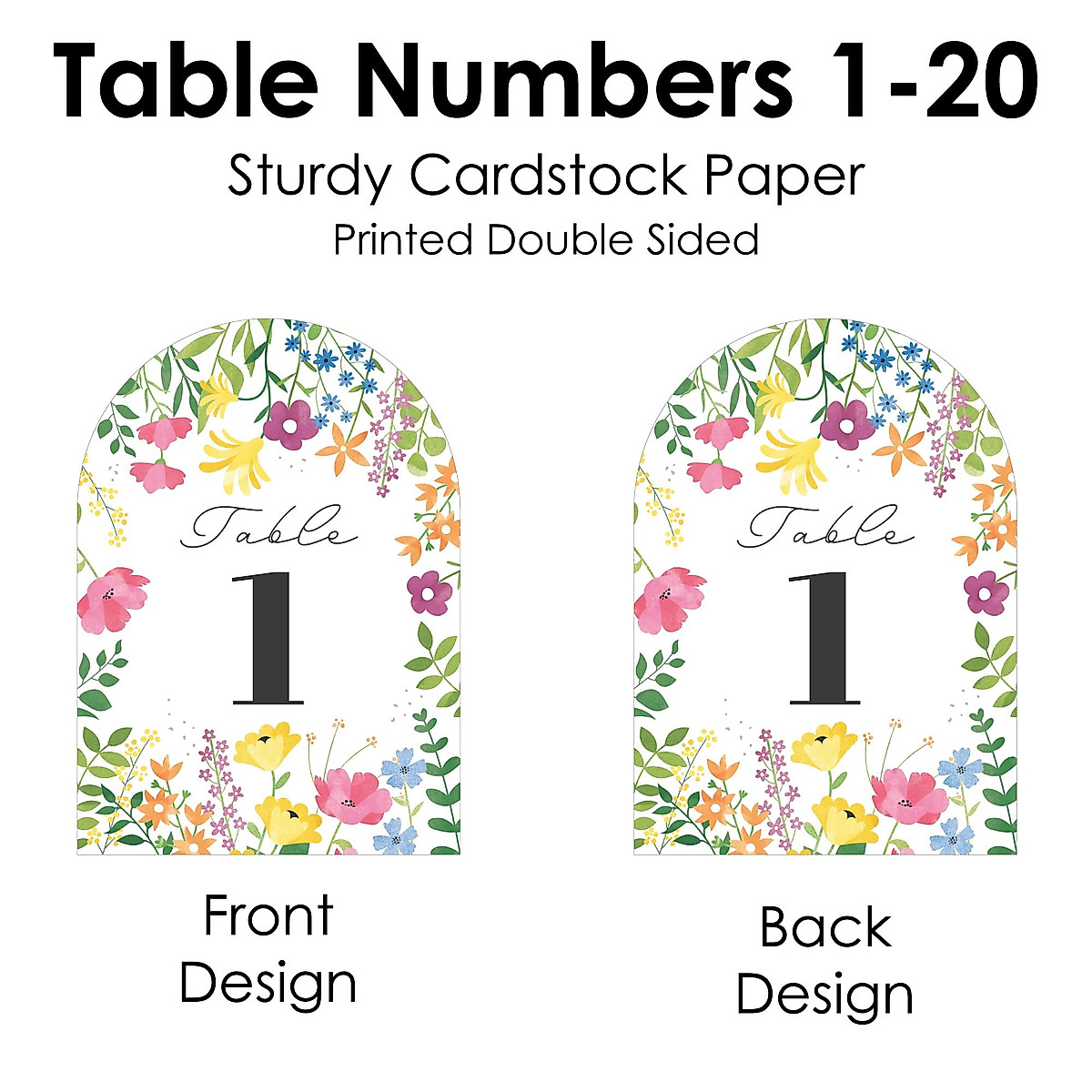 Big Dot of Happiness Wildflowers Bride - Boho Floral Bridal Shower and Wedding Party Double-Sided 5 x 7 inches Cards - Table Numbers - 1-20