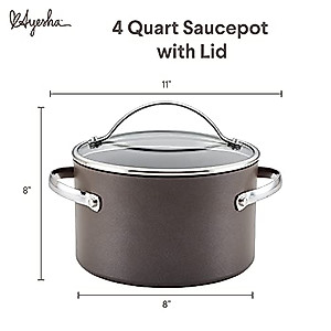 Ayesha Curry Kitchenware Professional Hard Anodized Nonstick Sauce Pot/Saucepot/Saucepan with Lid, 4 Quart, Charcoal