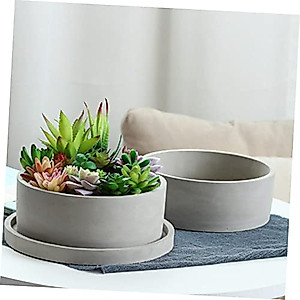 SECFOU 1pc Outdoor Cm Cement Flower Plant Garden Indoor Grey Flowerpot Plants for Round Container Planters Storage Holder Planter Decoration Home Shallow Gardening Succulent Bonsai Pot