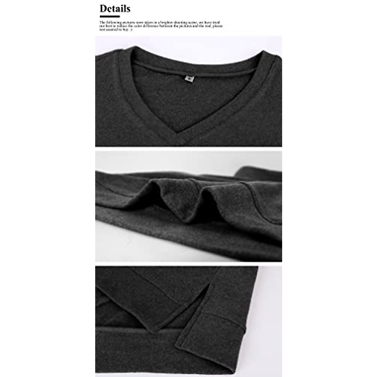 Aloodor Black Sweatshirt for Women Long Sleeve V-Neck Pullover Shirts Casual Fall/Winter Tops L