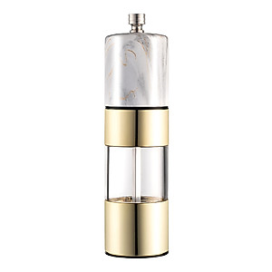 Peppermate Salt and Pepper Grinder - Easily Refillable Stainless Steel Pepper Mill Grinder with Real Marble Finish Top, Ceramic Blades, Adjustable Coarseness (White)