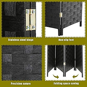 Wood Screen Folding Screen Room Dividers 4-Panel Mesh Woven Design Privacy Room Partition Wooden Screen