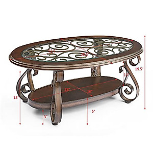 Aperturee 2-Tier Brown Vintage Wooden Cocktail Table Coffee Table with Glass Table Top Metal Legs End Table Sofa Side Table for Living Room Bedroom Office (Brown-1)