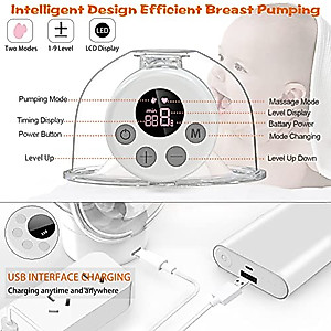 Wearable Breast Pump,Hands Free Breast Pump with LCD Display, 2 Modes & 9 Levels of Suction, Memory Function, Painless,Low Noise Rechargeable Wireless Breast Pump,24mm Flange