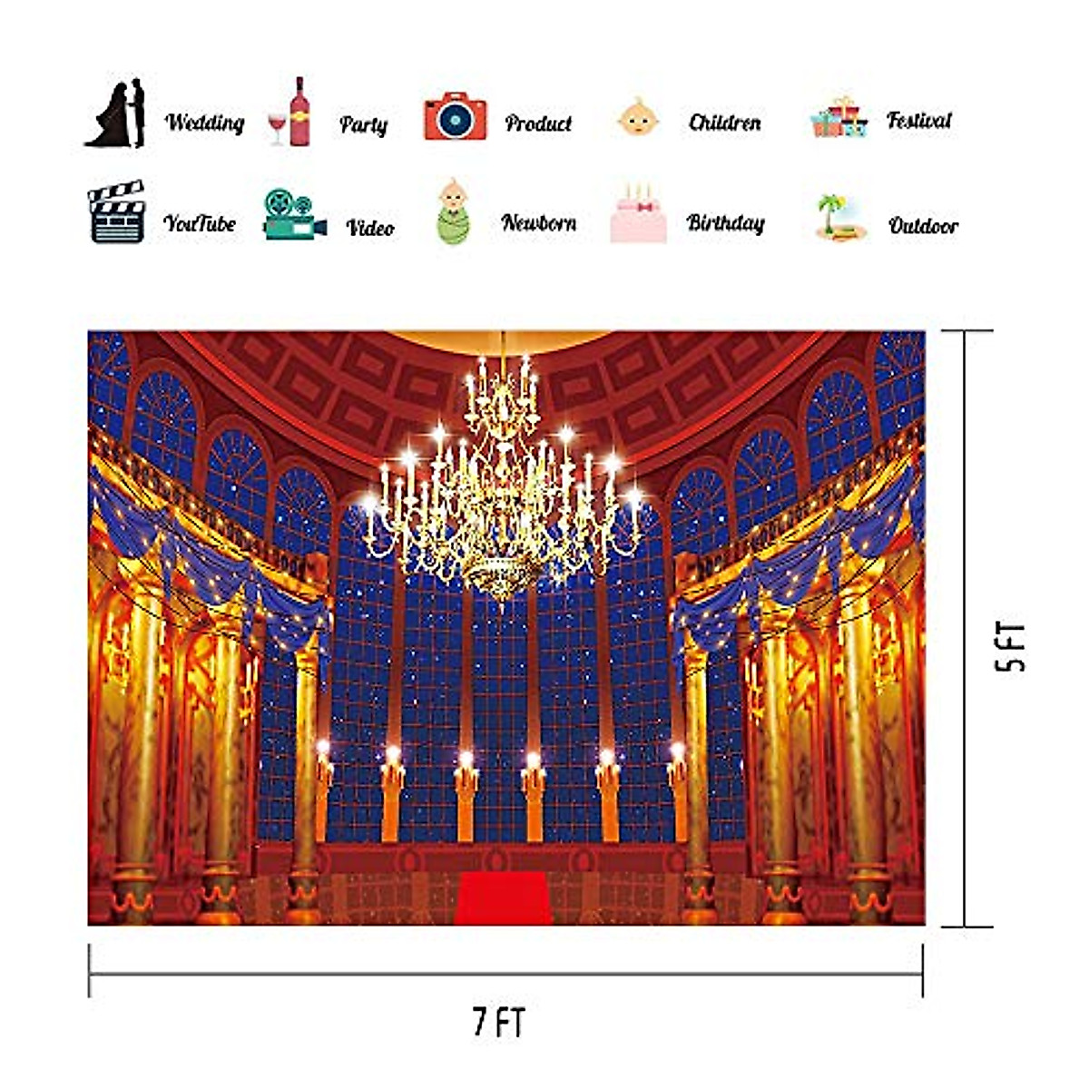 VIDMOT Ballroom Backdrop for Photography Beast's Palace Background for Girl Princess Belle Party 7x5ft Magnificent Castle Background Christmas Decor Photo Backdrops Photo Booth Studio Props ZYVV0673