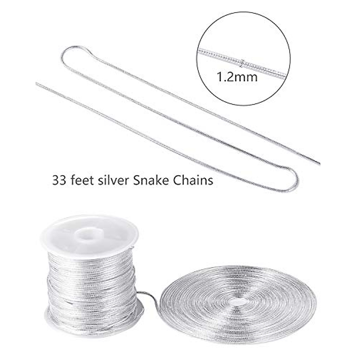PP OPOUNT 33 Feet Silver Snake Chains Link Cable Chain Silver Plated Necklace with 20 Lobster Clasps 50 Jump Rings and 40 Pieces Connectors Clasps for Jewelry Chain Making