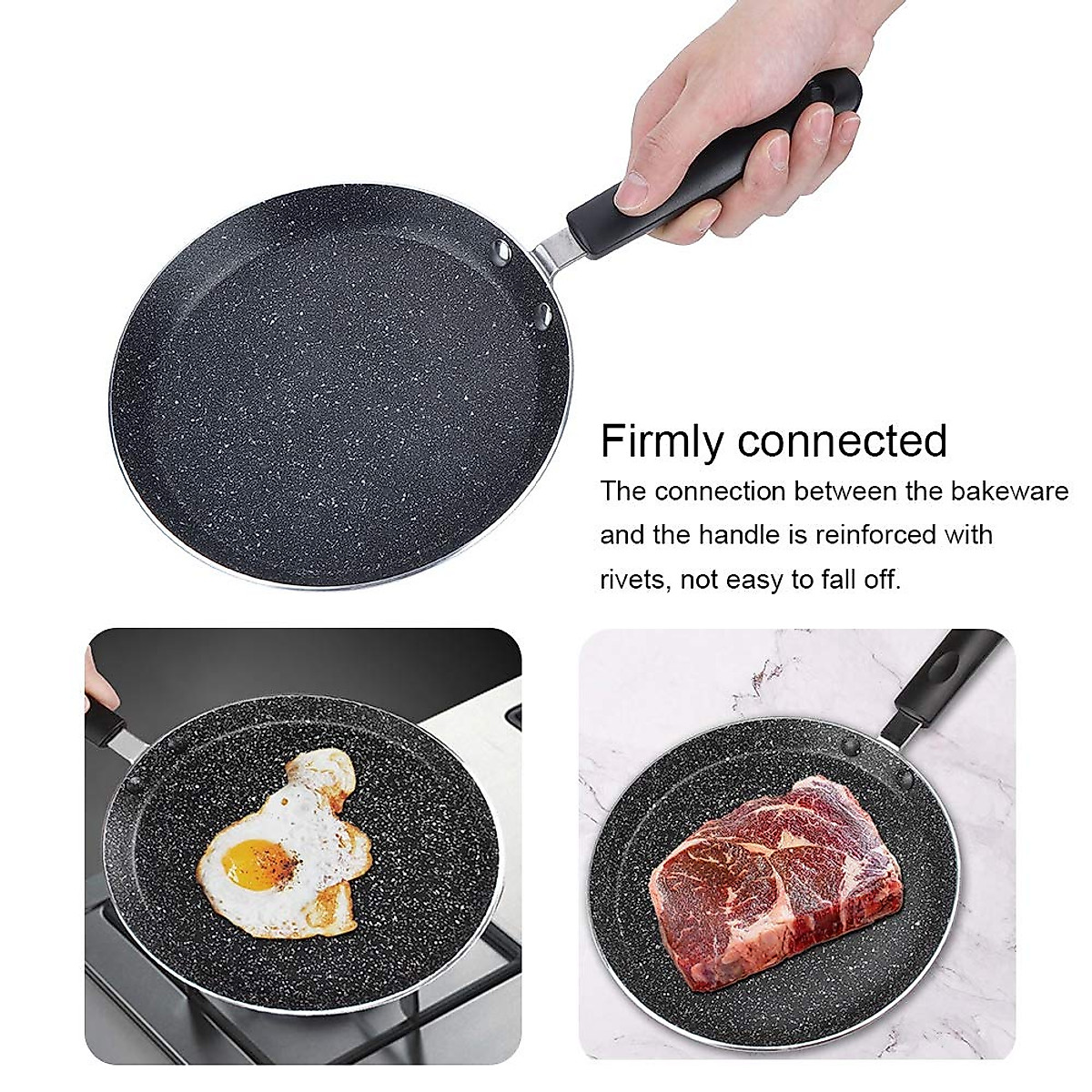 Beufee Frying Pans, Non Stick Mini Induction Pan for Crepes and Pancakes Crepe Pan Fry Pan Egg Pan Omelet Pans for Home Restaurant Kitchen(M)